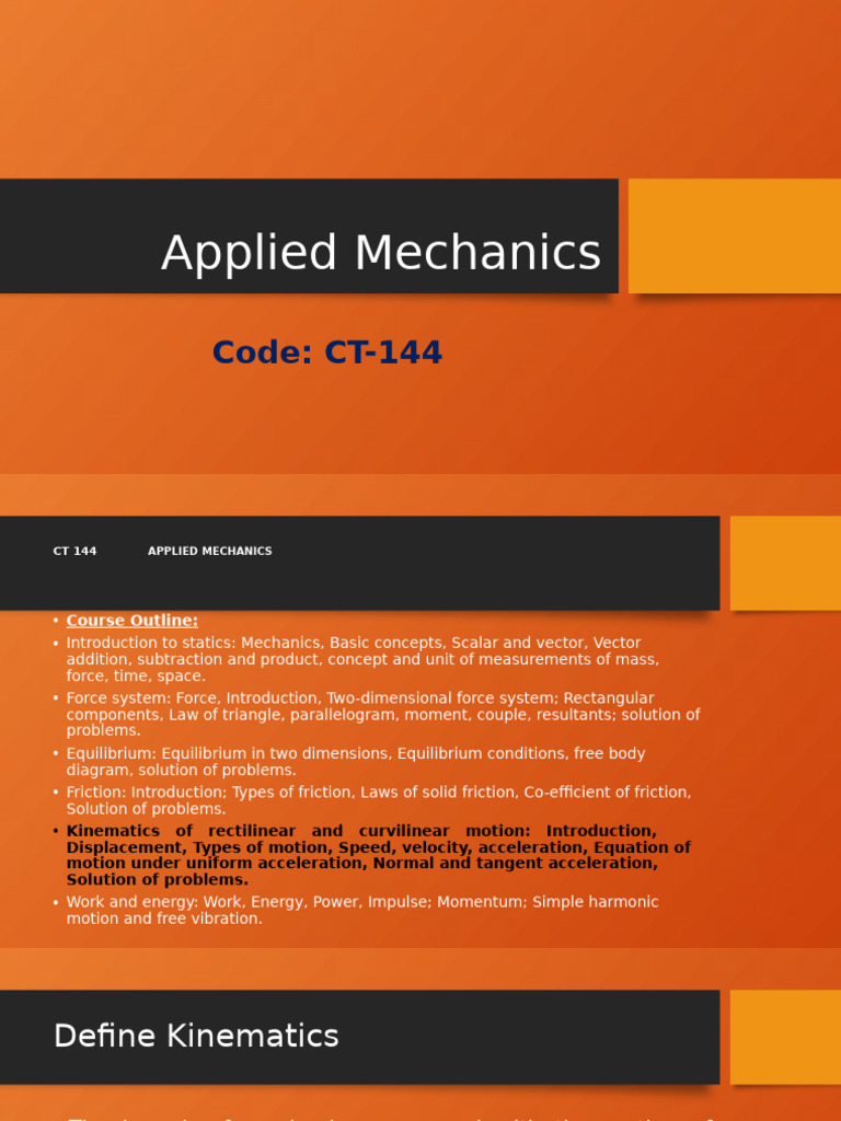 After Midterm Lec.3 Applied Mechanics (Motion) | PDF | Acceleration | Velocity