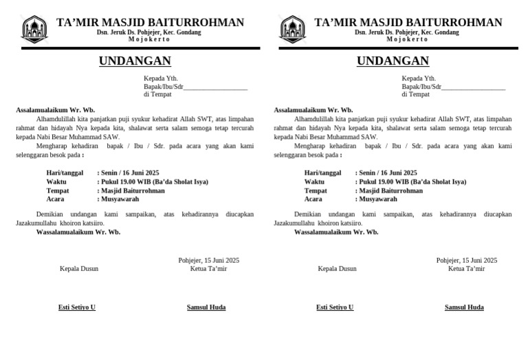 Undangan Ta'Mir Masjid | PDF