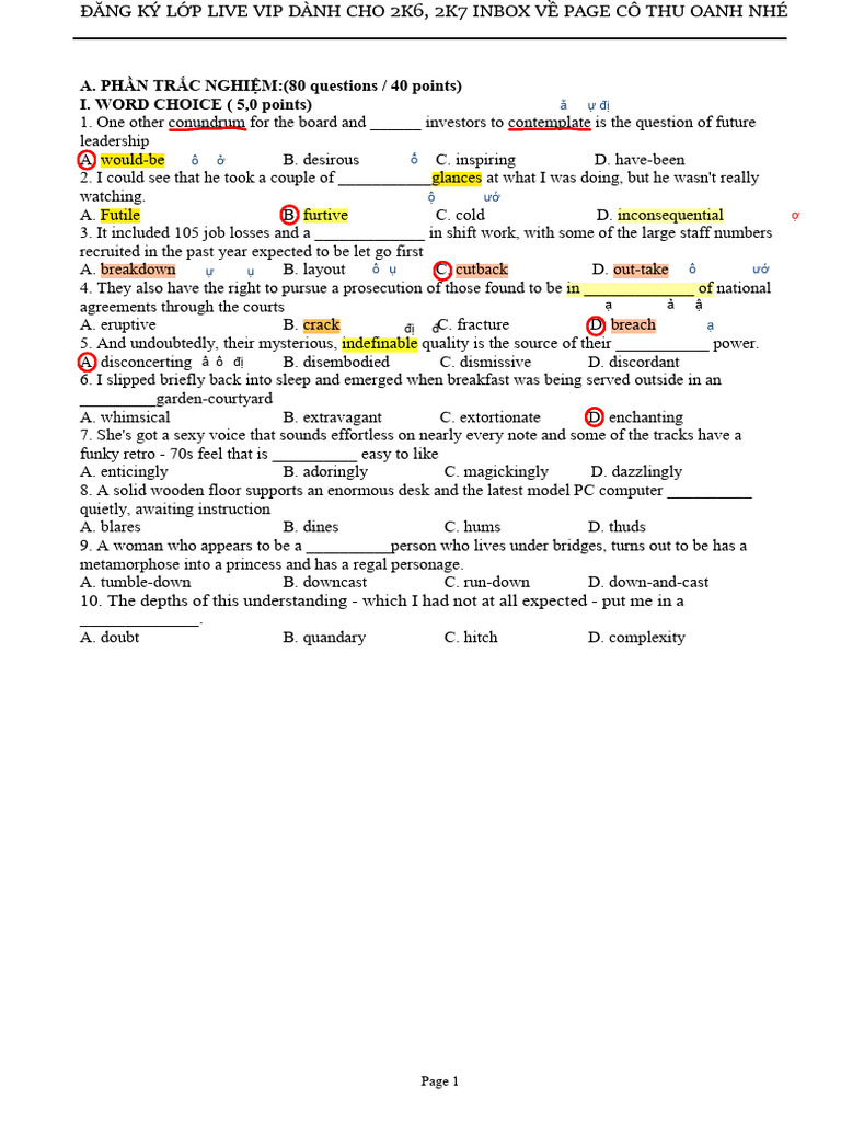 NG Pháp Và T V NG L P 10. Olympic 30 - 4. Cô Thu Oanh | PDF