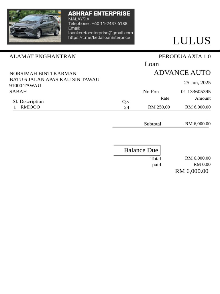 Invoice - Kereta | PDF