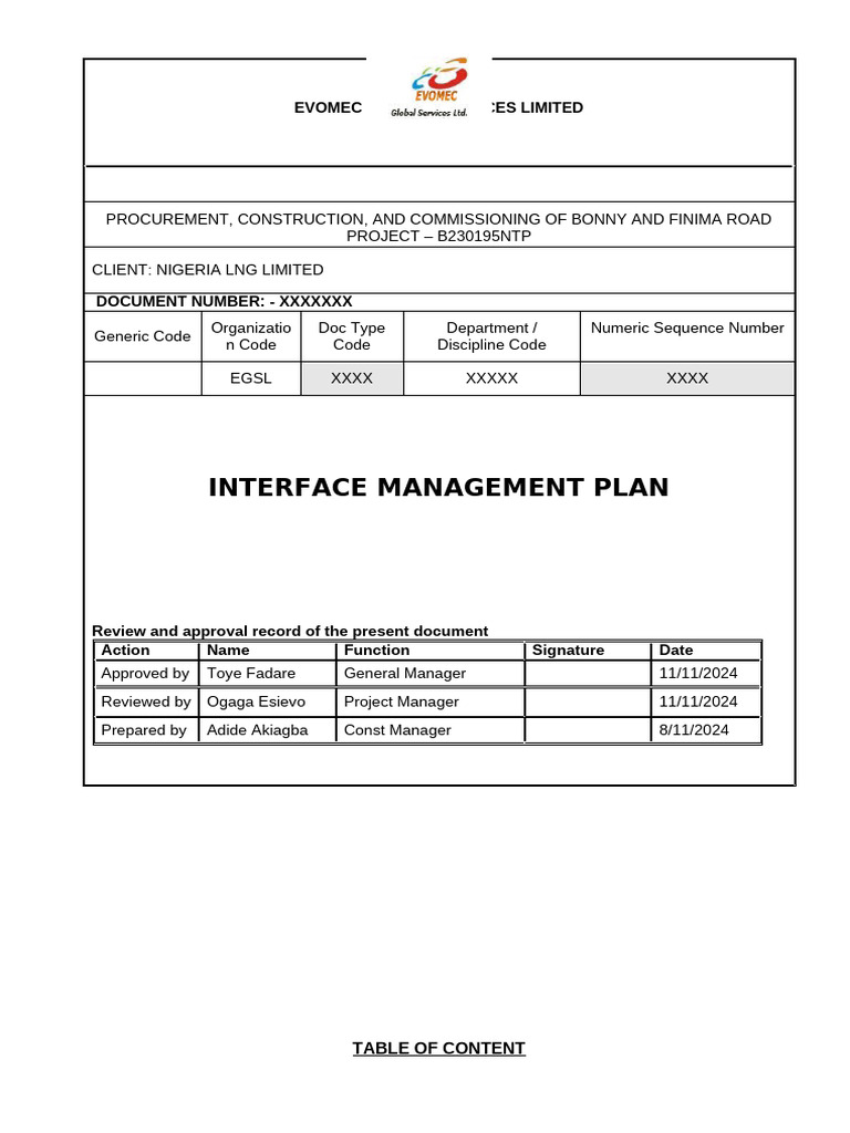 Interface Management Plan for NLNG Project | PDF | Liquefied Natural ...