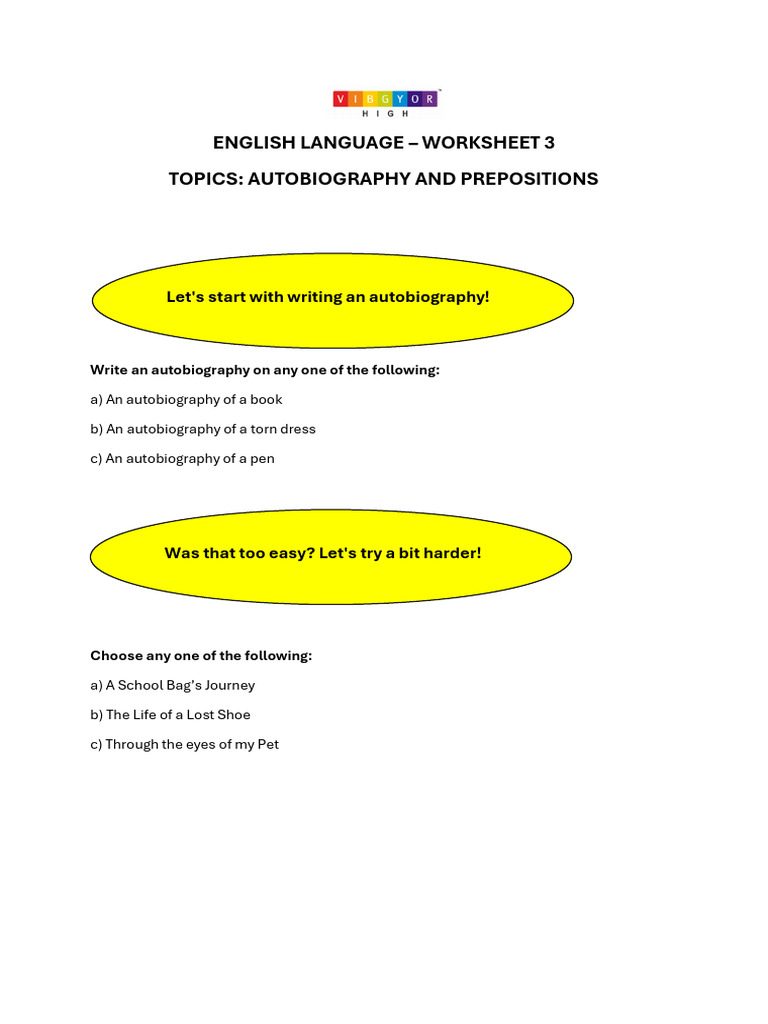 La Worksheet 3 - Autobiography and Prepositions (1) 2 | PDF