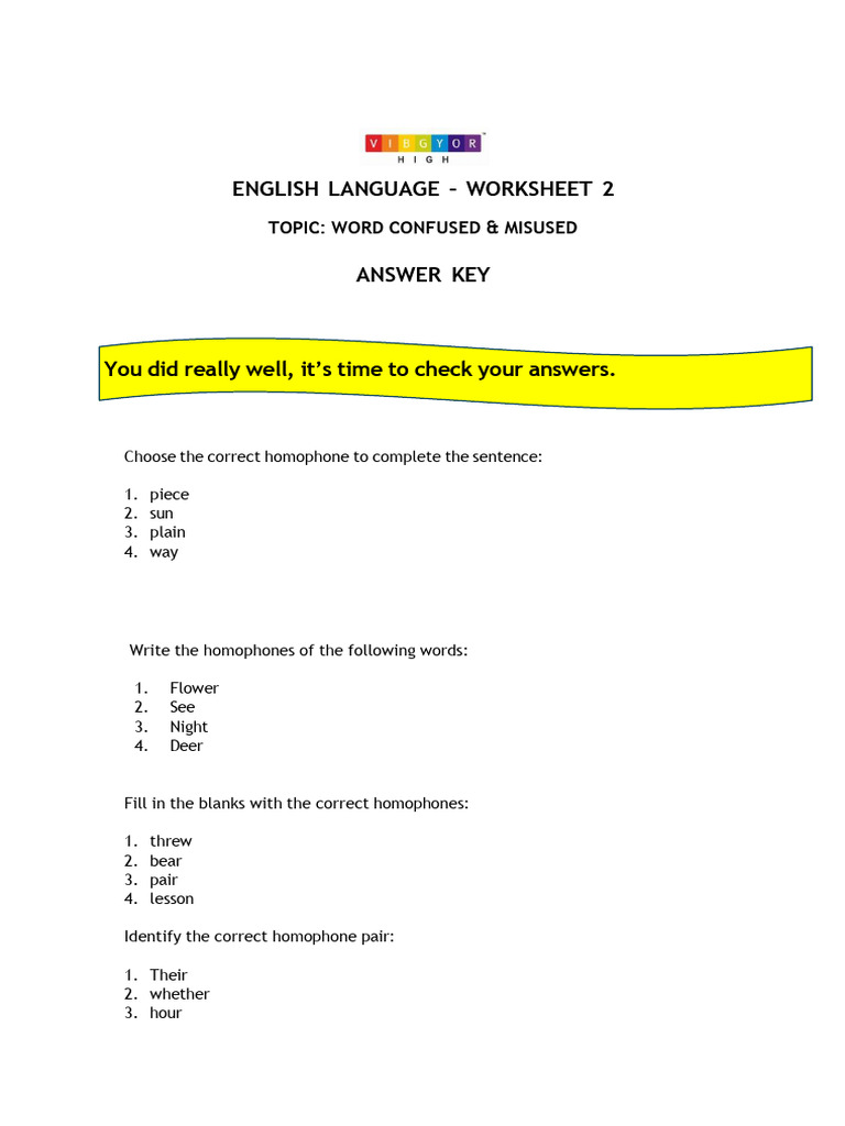 La Worksheet 2 - Answer Key | PDF