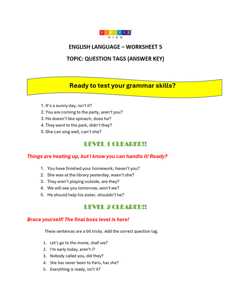 La Worksheet 5 Answer Key | PDF