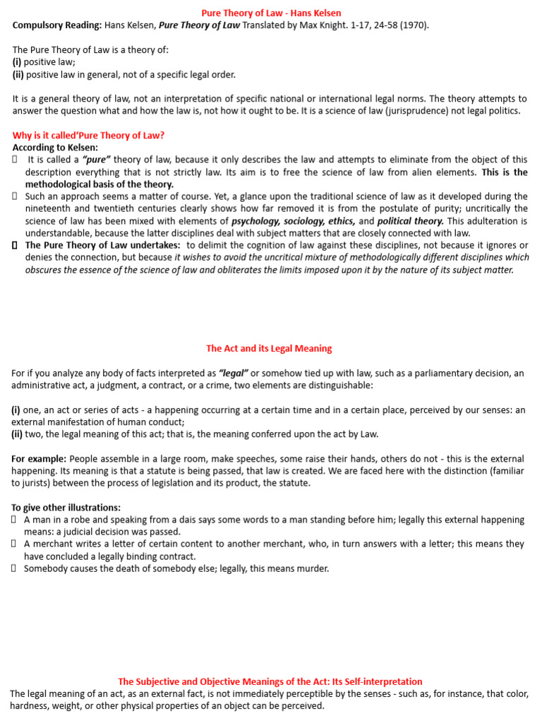 Hans Kelsen Pure Theory of Law 1 | PDF | Jurisprudence | Justice