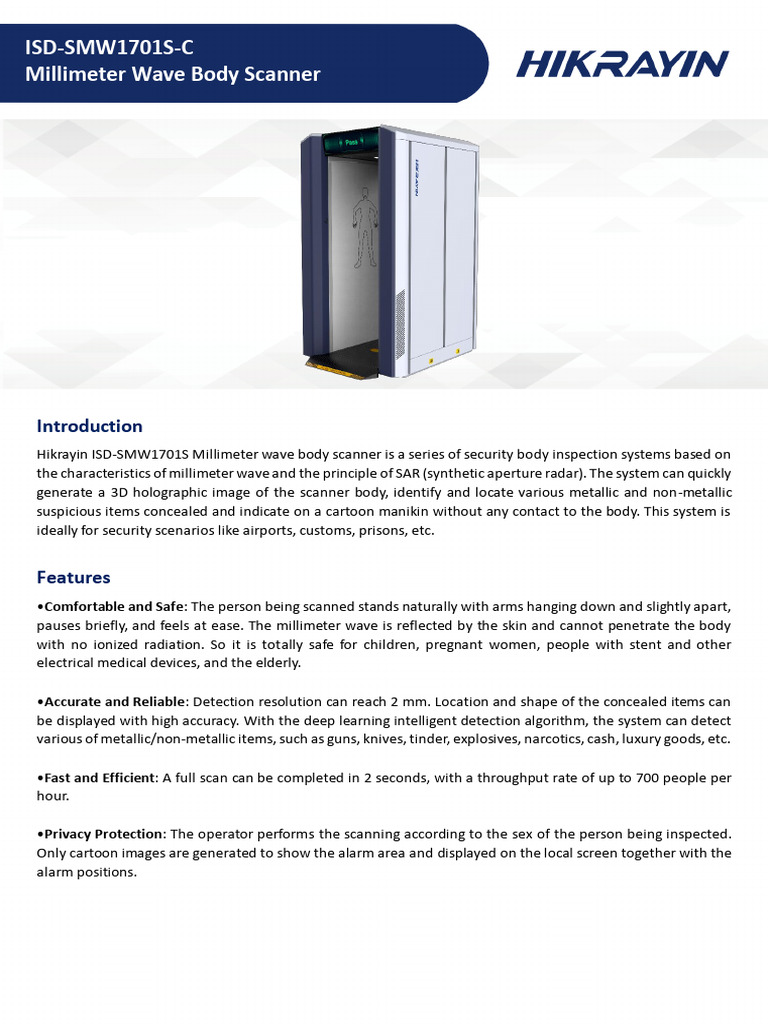ISD-SMW1701S-C Millimeter Wave Body Scanner - Datasheet - 20231117 ...