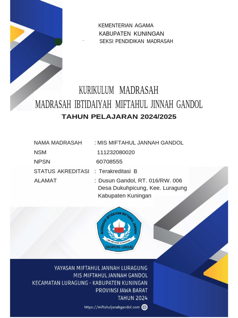 Kurikulum Madrasah Miftahul Jannah Gandol 20242025 | PDF