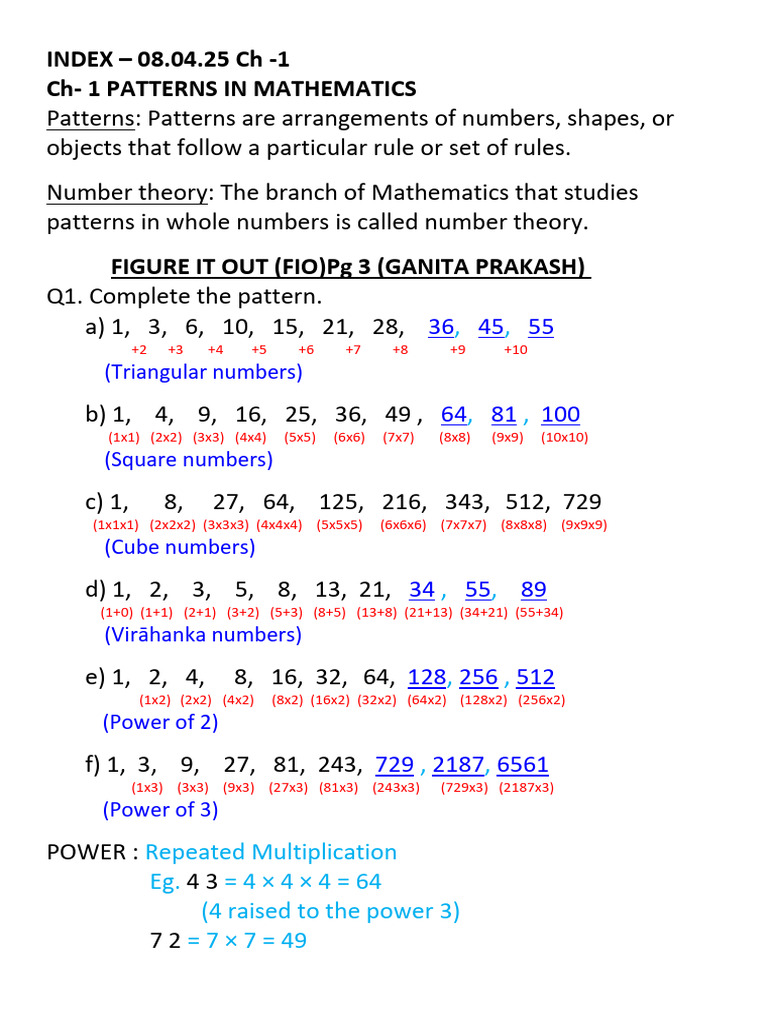 Ch-1 Patterns in Mathematics | PDF | Mathematical Objects | Number Theory
