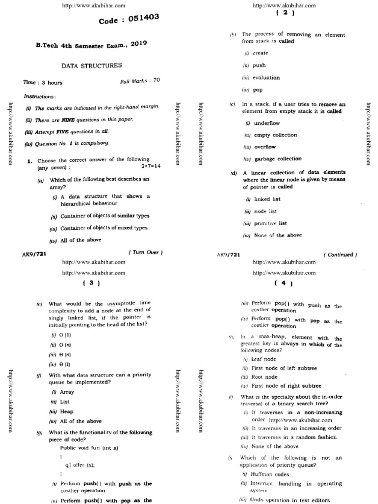 Btech Cse 4 Sem Data Structures 051403 2019 | PDF
