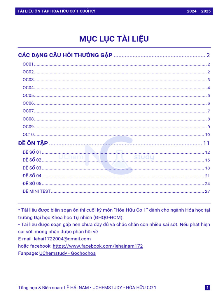 (Uchem) On Tap Cuoi Ky Hoa Huu Co 1 | PDF