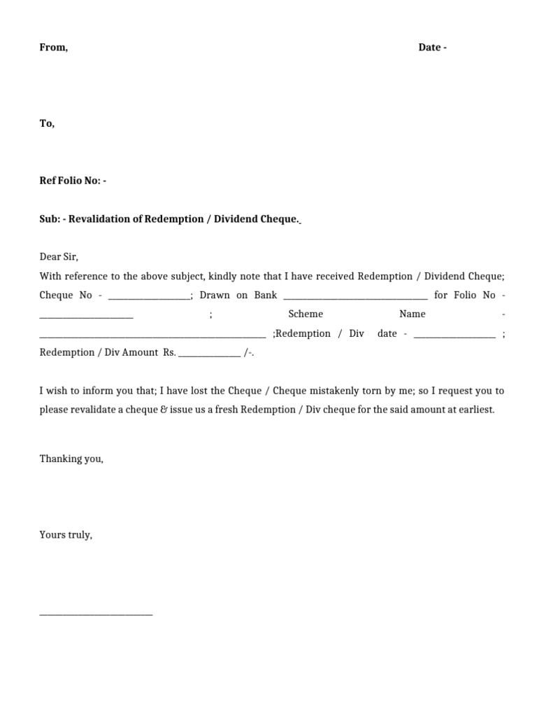 Cheque Revalidation - 2 - Issue Fresh Redemption, Dividend Cheque - If ...