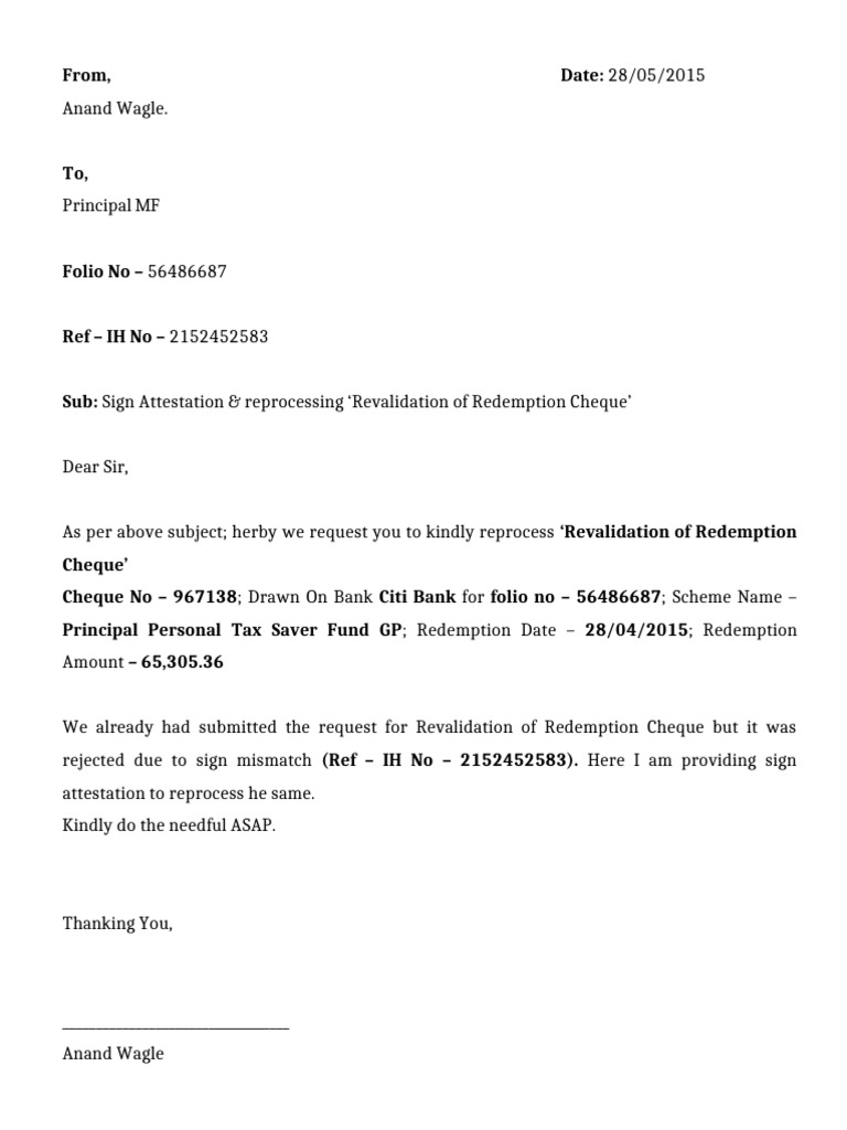 Reprocessing Revalidation of Redemption Cheque' | PDF