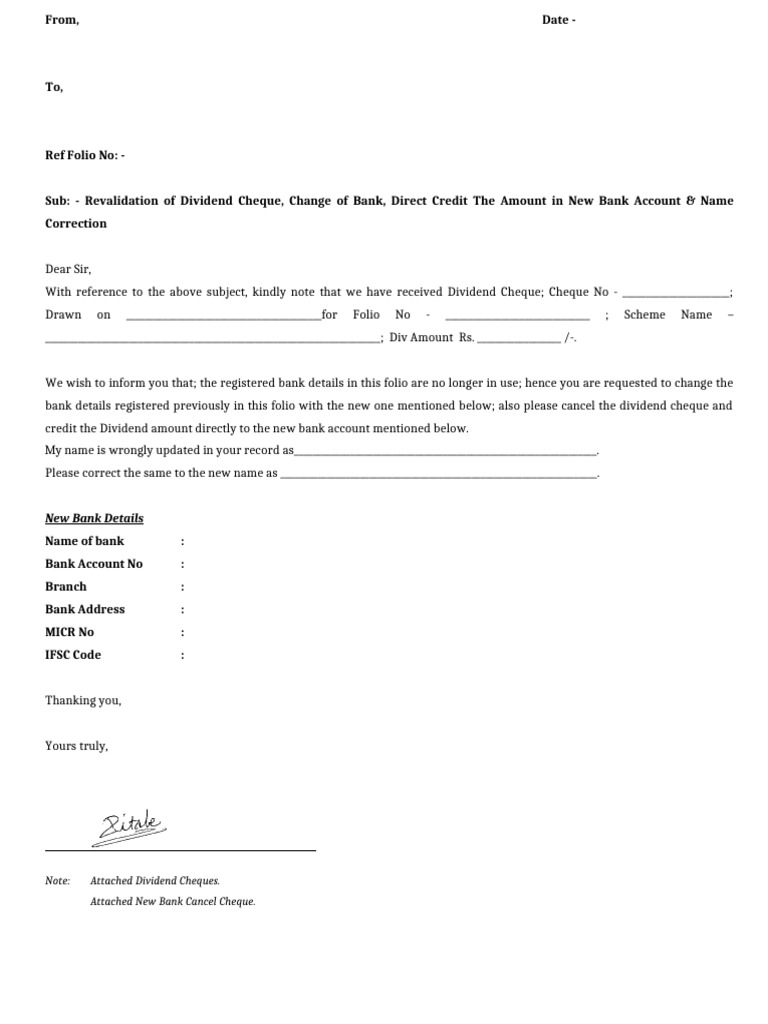 Cheque Revalidation - 1 - Change of Bank & Issue Fresh Redemption ...