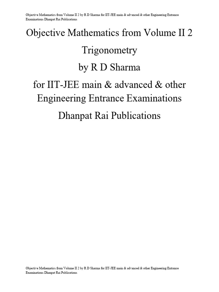 Objective Mathematics Trigonometry From Volume II 2 by R D Sharma For ...