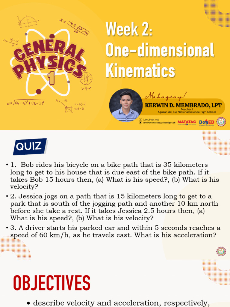 Week 2B. One Dimensional Kinematics | PDF