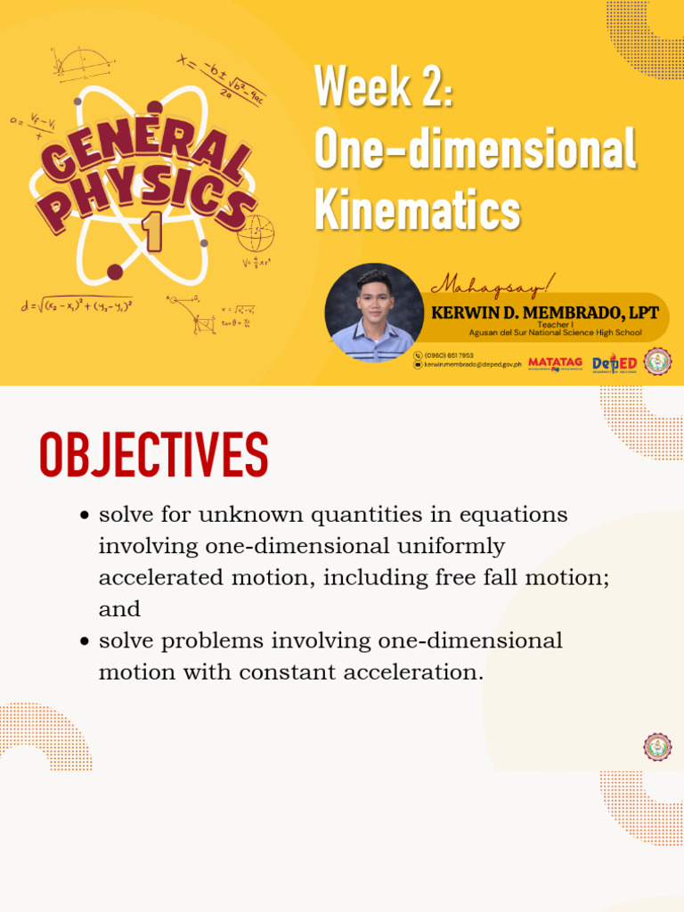 Week 2D. One Dimensional Kinematics | PDF