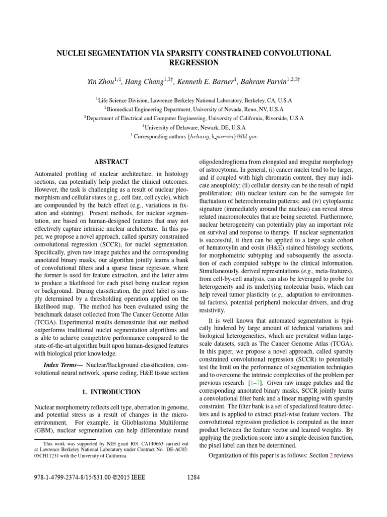 Sparsity Constrained Convolutional | PDF | Image Segmentation | Applied ...