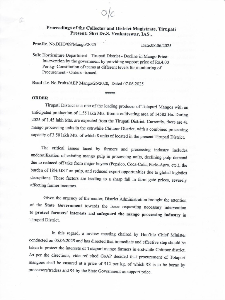 District Collector Sir Approval Mango Procurement | PDF
