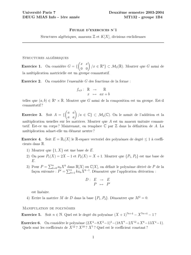 Exercices de Division Euclidienne 6ème | PDF | Polynôme | Groupe ...
