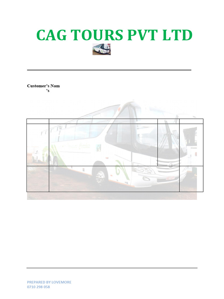 Tlou Tours Bus Hire Quotation | PDF