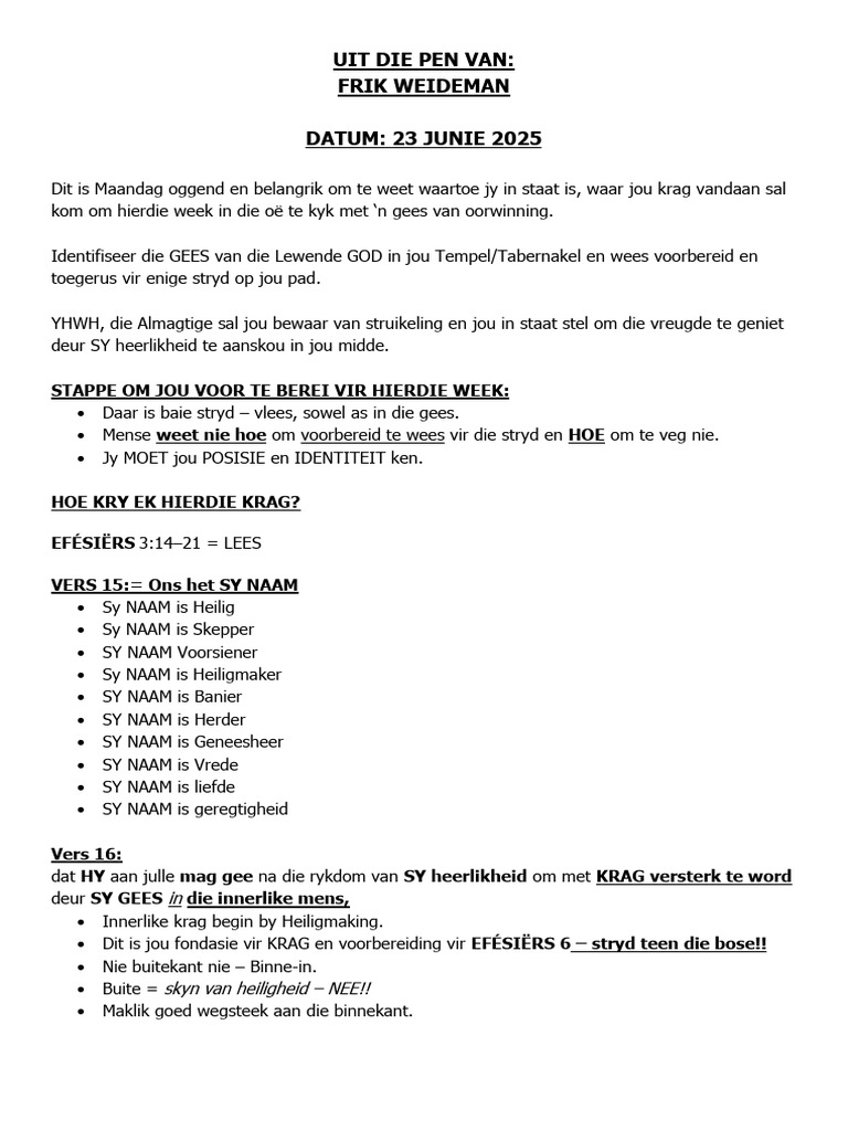 Geestelike Stappe Vir Voorbereiding 23 Junie 2025 | PDF