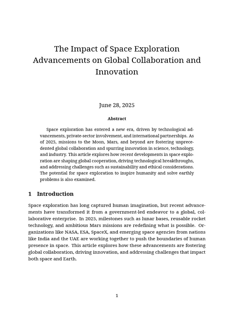 The Impact of Space Exploration Advancements On Global Collaboration ...