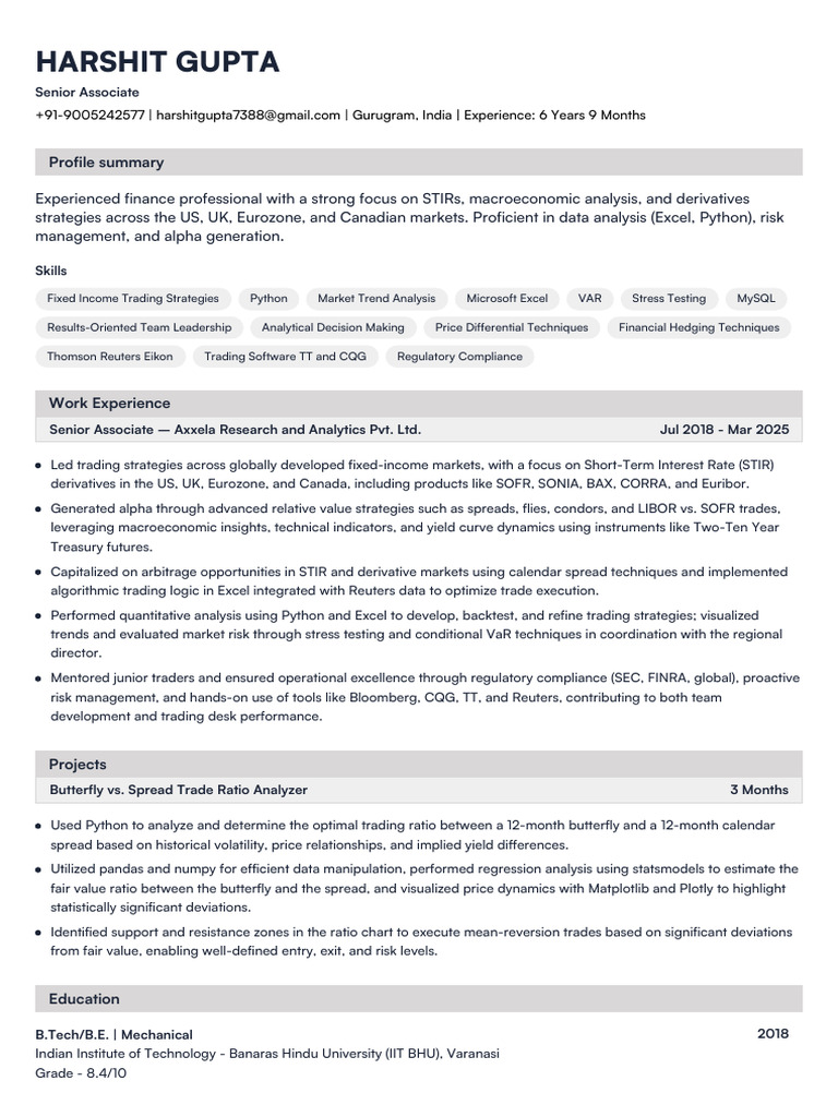Harshit Gupta: Profile Summary | PDF | Algorithmic Trading | Economies