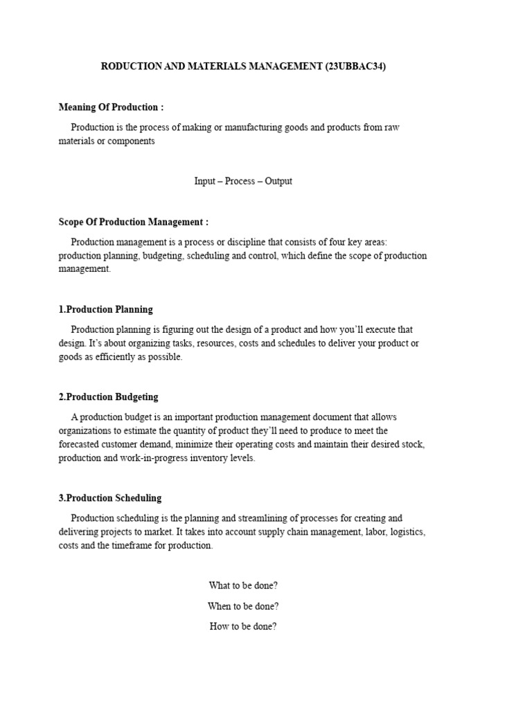 Production Management Overview Guide | PDF | Lean Manufacturing ...