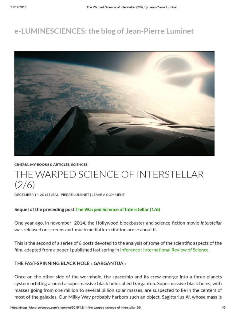 The Warped Science of Interstellar (2 - 6), by Jean-Pierre Luminet ...