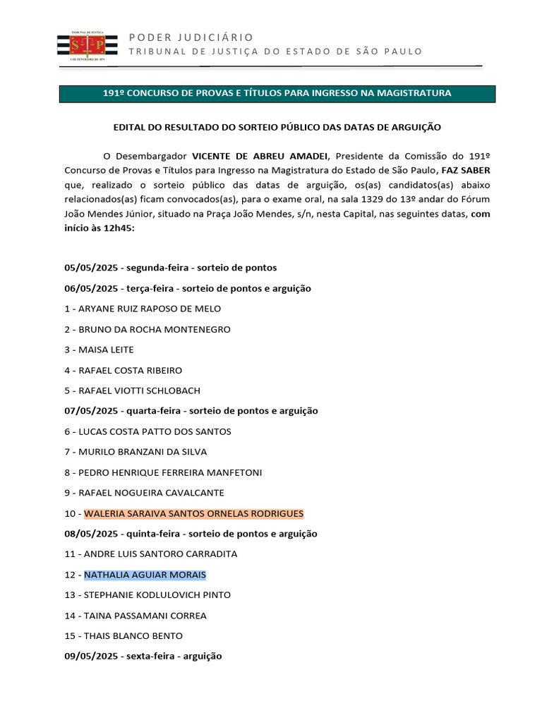 Lista Sorteio Arguição | PDF | Separação de Poderes | Brasil