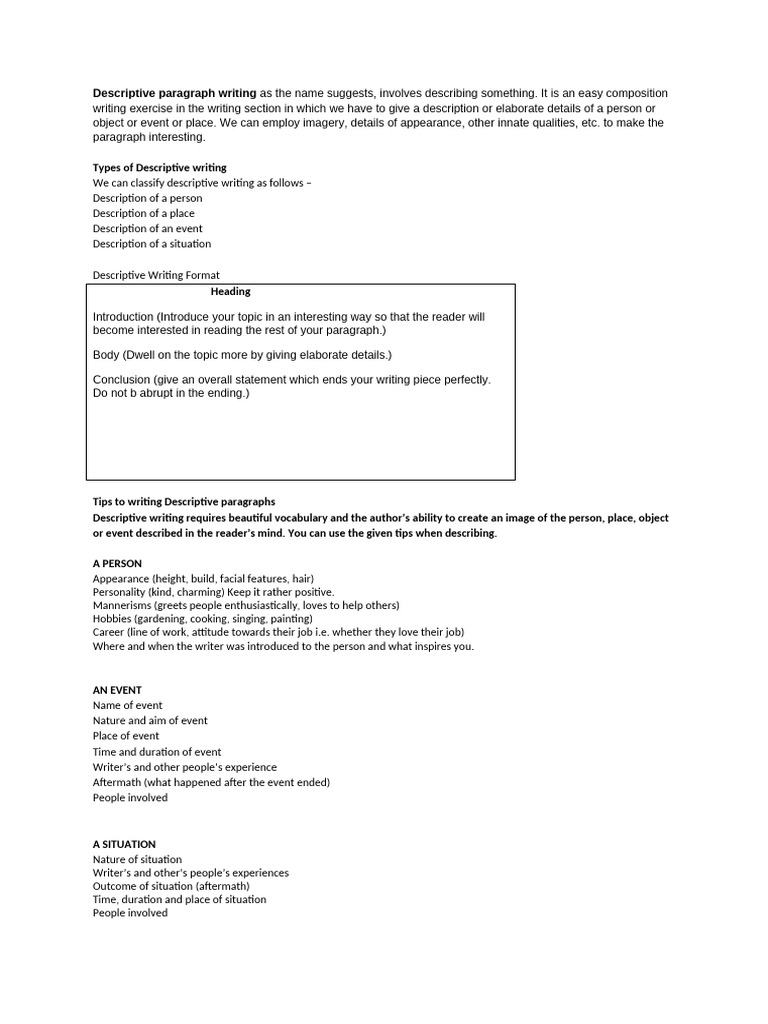 Descriptive Paragraph Writing | PDF