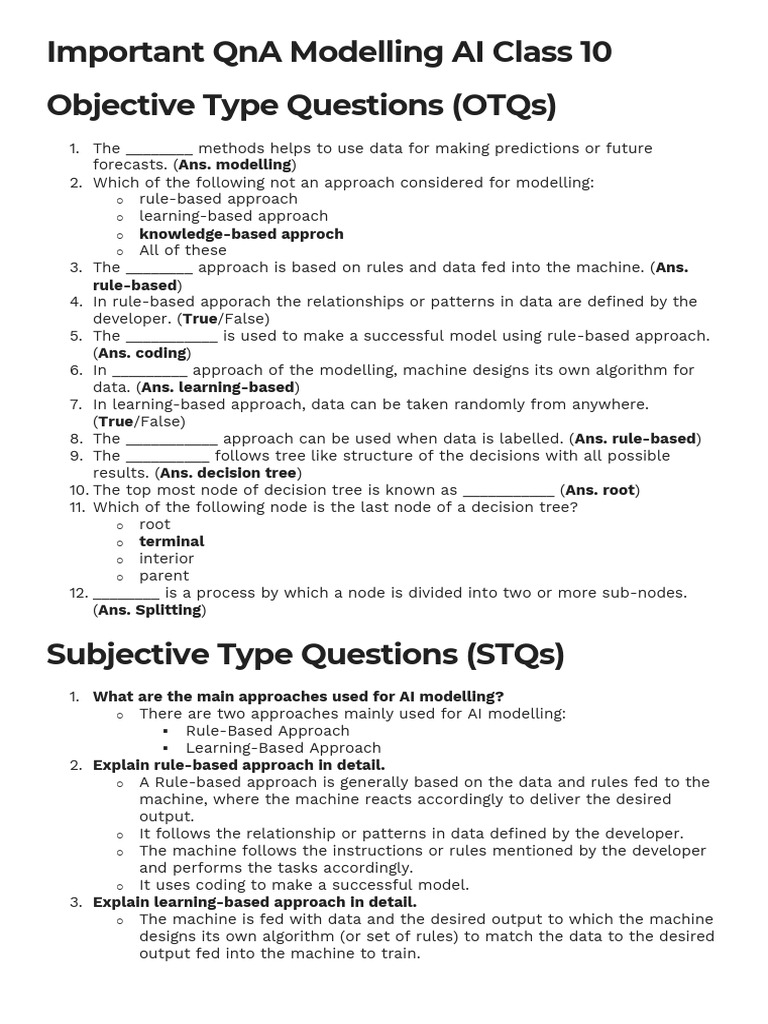 Important QnA Modelling AI Class 10 | PDF | Algorithms And Data Structures | Applied Mathematics