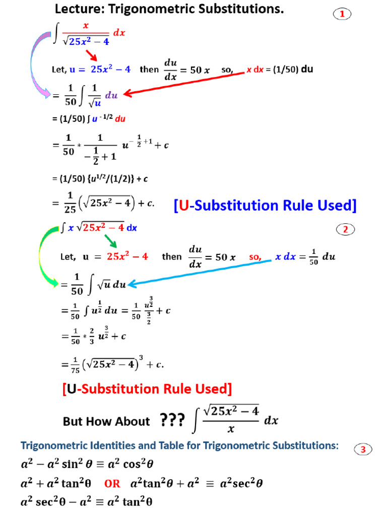 Lecture 4 On 7.4 Trigonometric Substitution | PDF | Trigonometric ...
