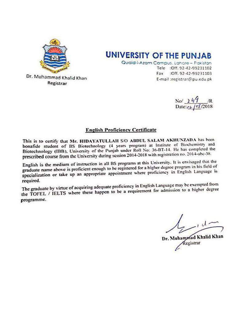 English Proficiency Certificate | PDF