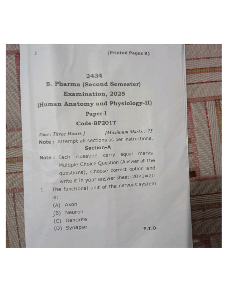 Hap 2 Question Paper of B.pharm 2 Semister | PDF