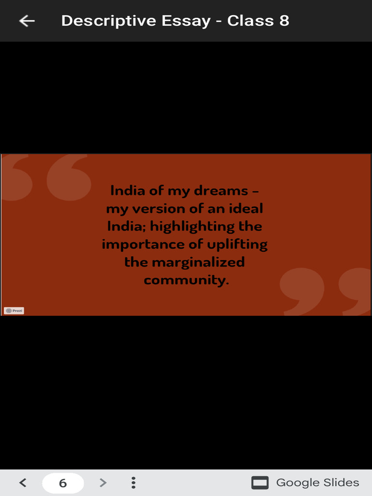 Descriptive Essay - Class 8 - Google Slides | PDF