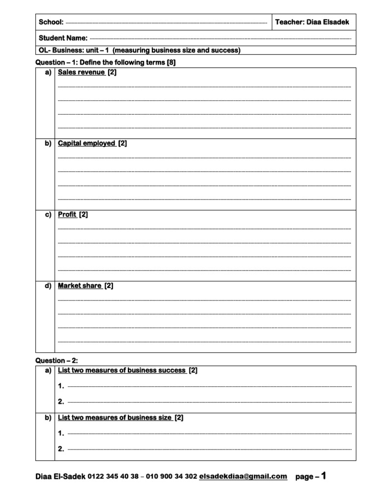 Unit - 1 Measuring Business Size and Success | PDF