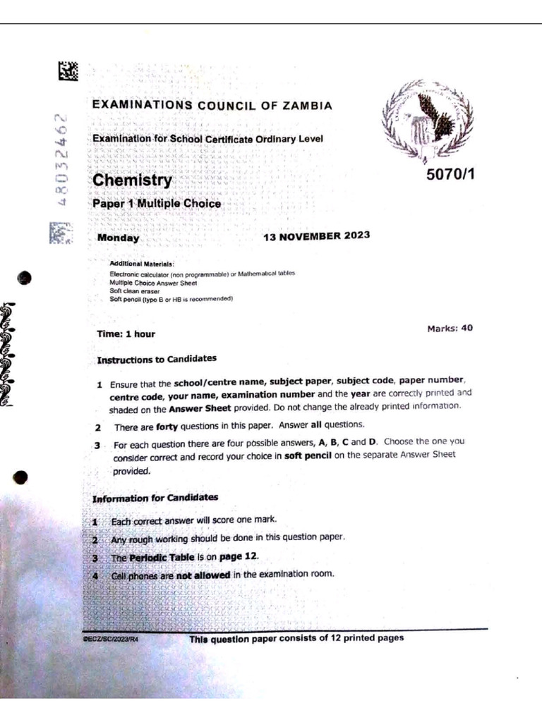 G12 Chemistry 2023 P1 | PDF