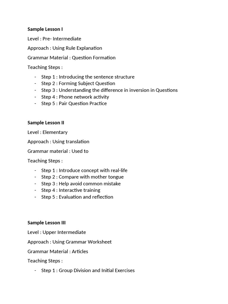 Designing Sample Lesson Teaching Grammar From Rule | PDF | Question | Verb