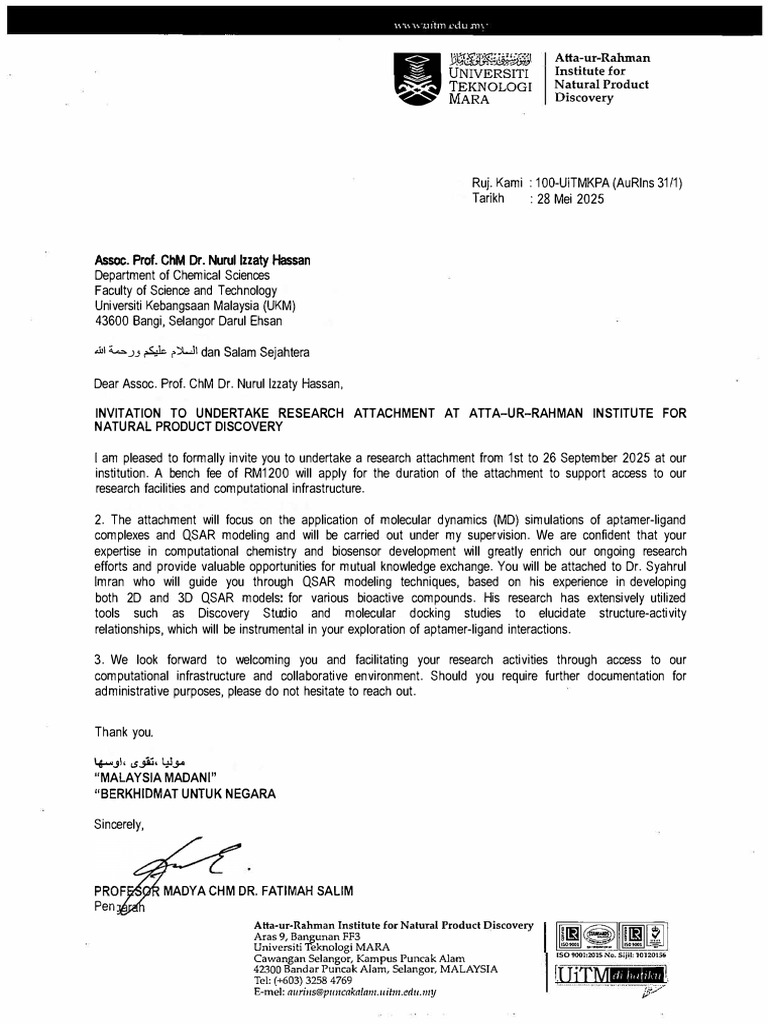 Surat Attachment - DR IZZATY | PDF | Science | Chemistry