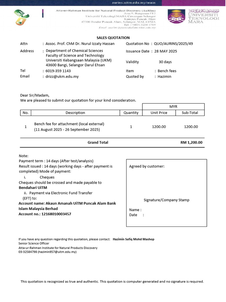 Quotation DR Izzaty | PDF