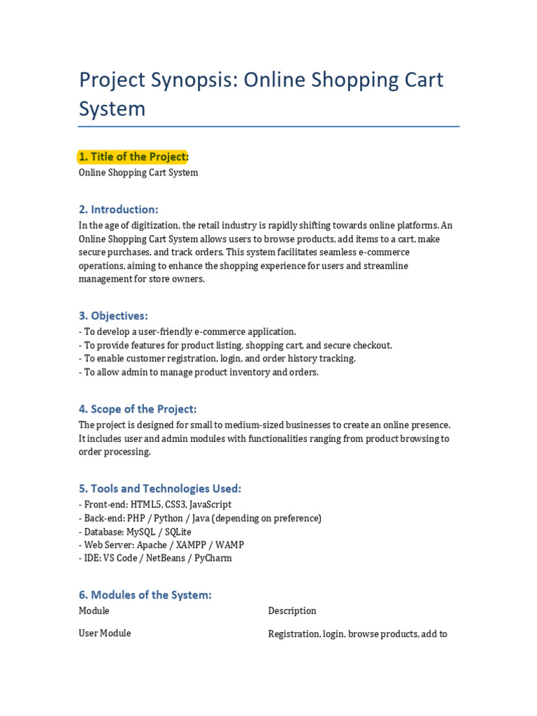 Online Shopping Cart System Overview | PDF | Online Shopping | Point Of ...