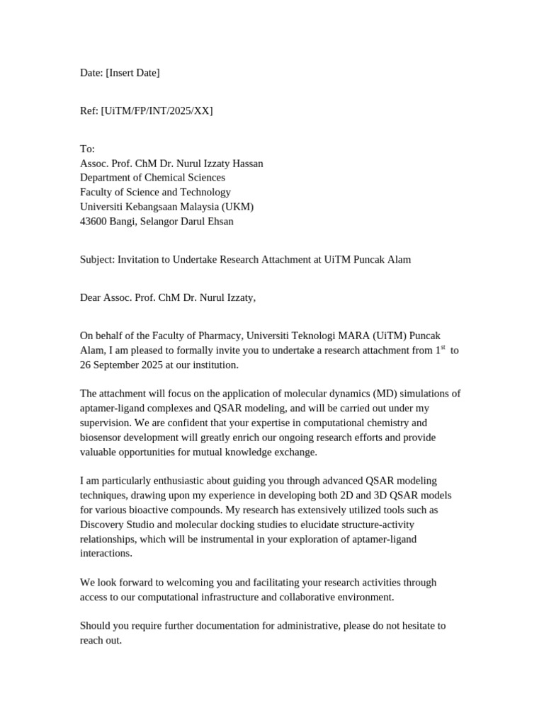 Surat Invitation UiTM - Draft | PDF