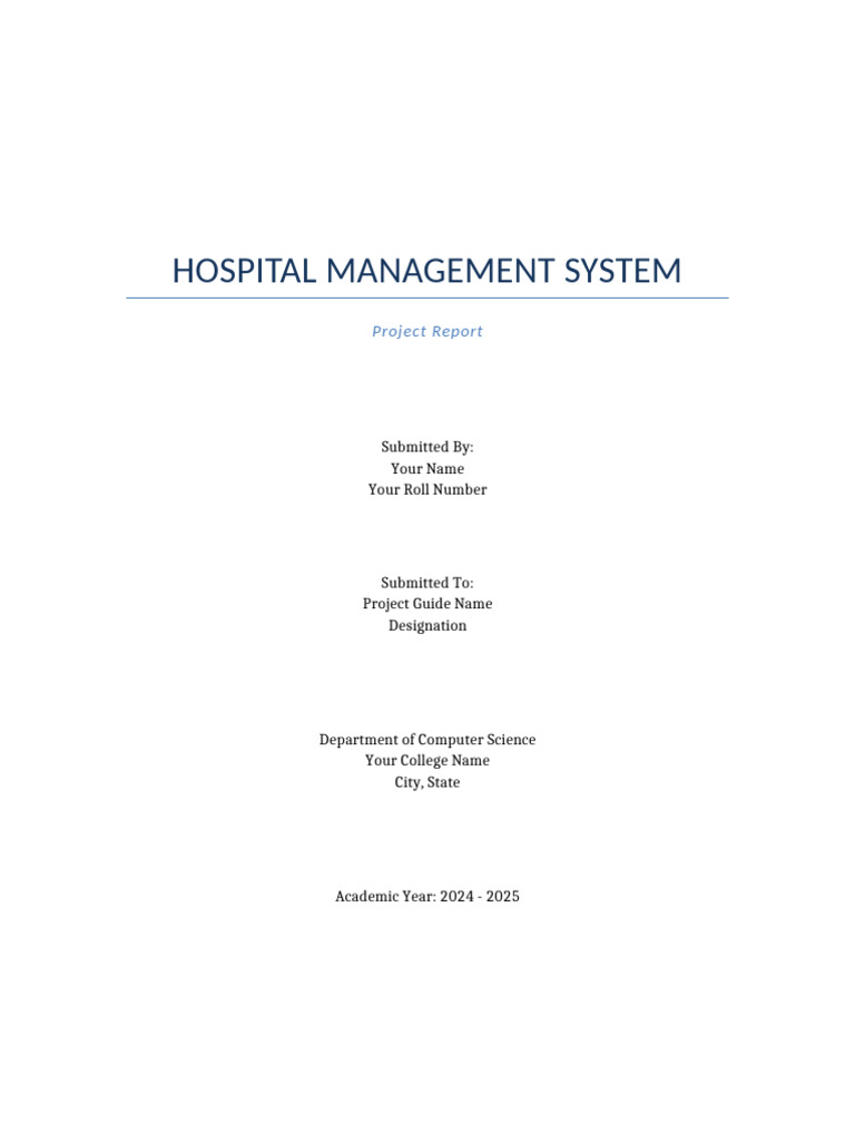 Hospital Management System Project Report | PDF | Electronic Health ...
