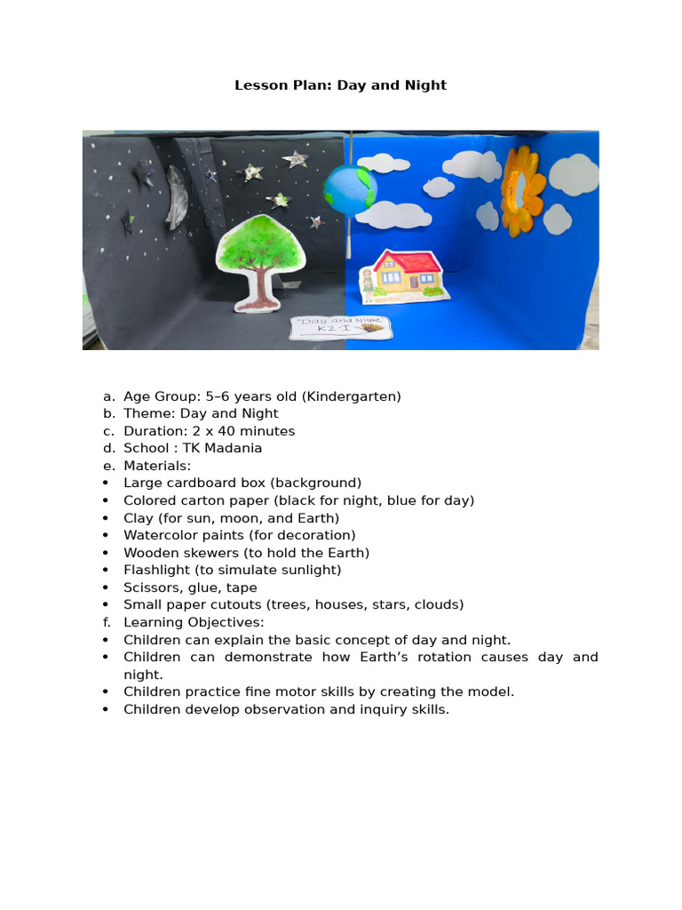 Kindergarten Day and Night Lesson Plan | PDF
