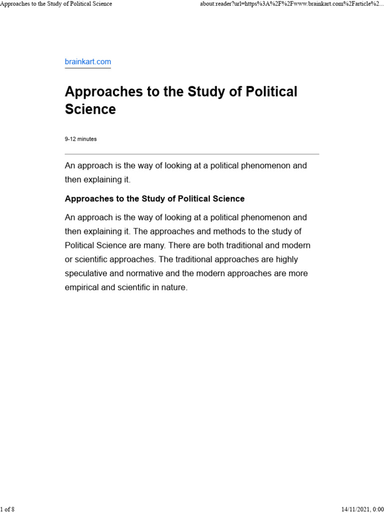 Political Science Study Approaches Explained | PDF | Science | Institution