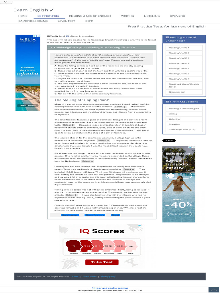 Cambridge First (FCE) Reading & Use of English Part 6. Free Practice ...