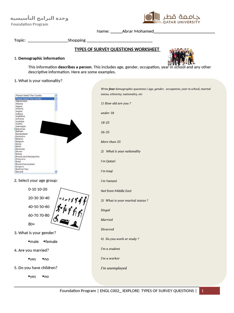Types of Survey Questions Worksheet | PDF