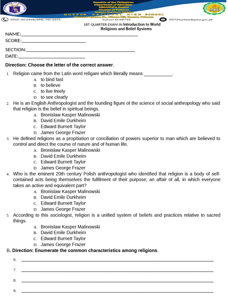1RT Quarter Exam in Intro To World | PDF | Temple Mount