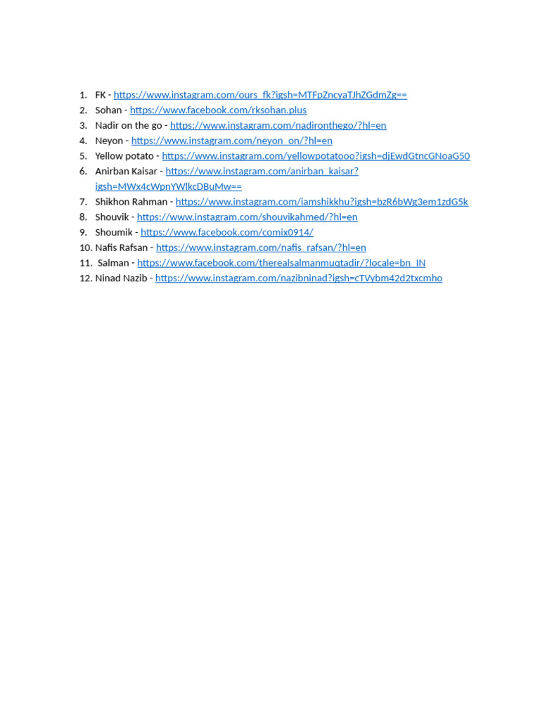Male Influencer List of 12 | PDF